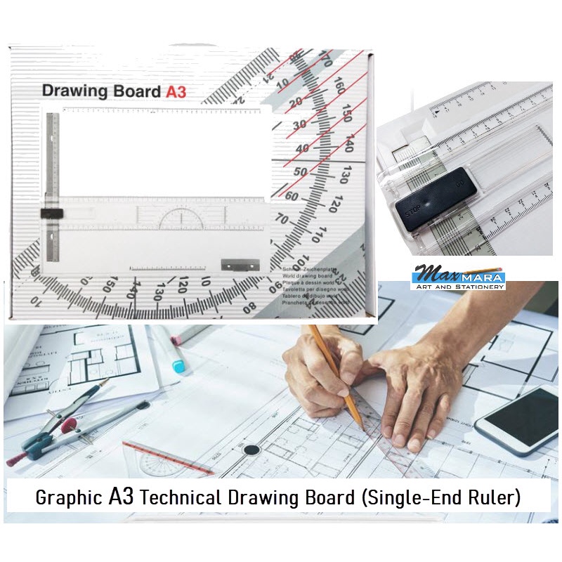 (Maxmara Art) Architect A3 Drafting Drawing Board Single-end Ruler ...