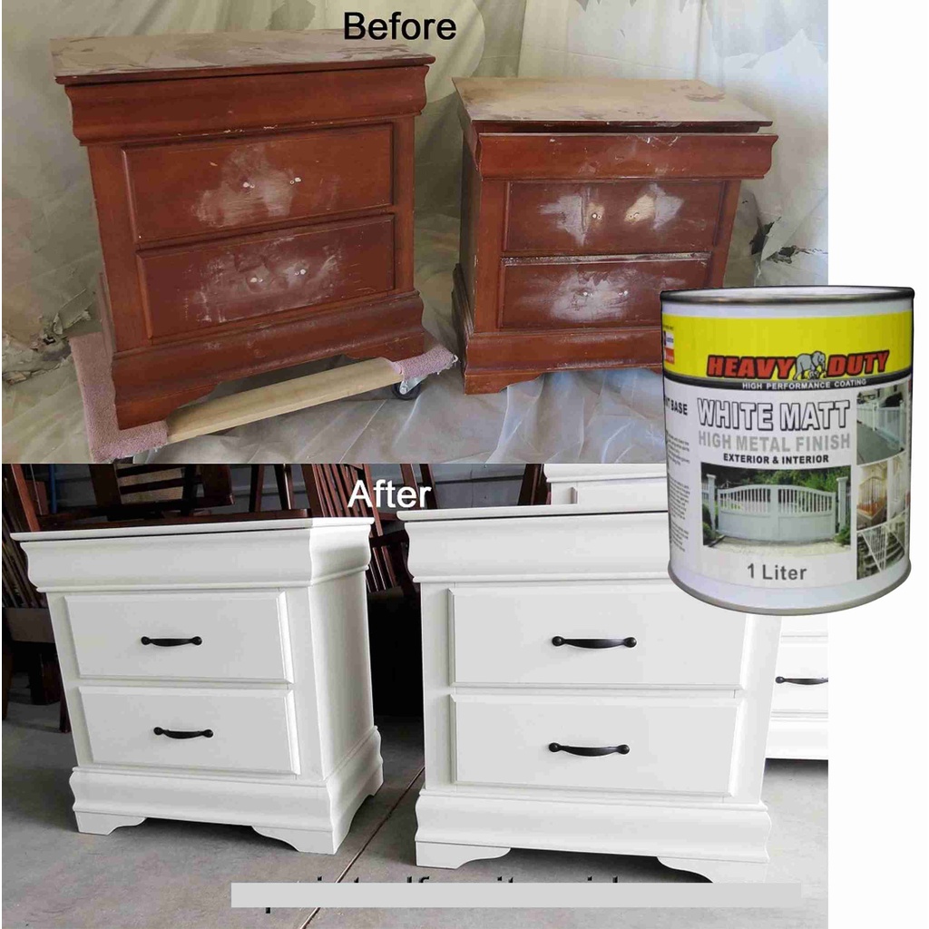 1LITER ( MATTE WHITE ) HEAVY DUTY MATT PAINT FOR WOOD AND METAL / 1L ...