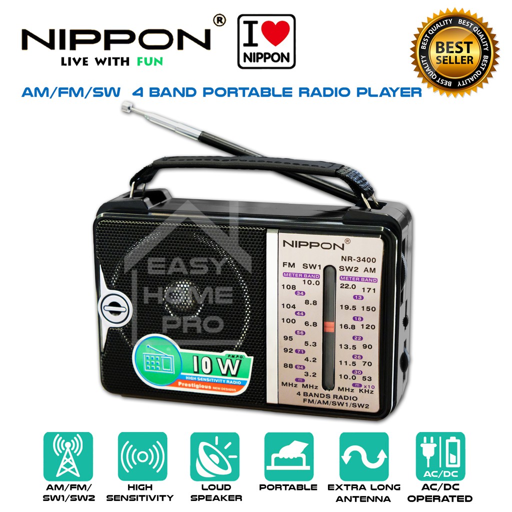 NIPPON NR-3400 FM/AM/SW1/SW2 4 BAND PORTABLE RADIO MULTIBAND RADIO ...