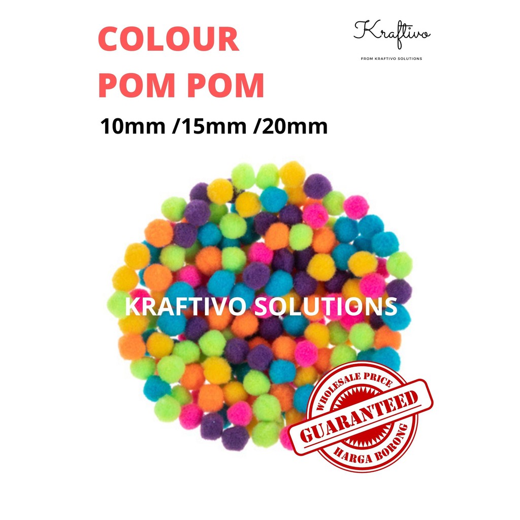 [ NORMAL COLOUR POM POMS ] ASSORTED COLOUR ART POM POMS 10mm - 40mm ...