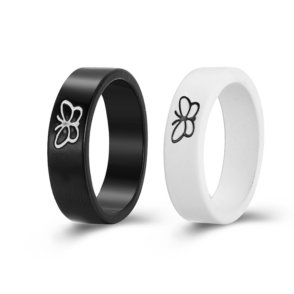 Korean Fashion Simple Love Butterfly Couple Ring Cincin Lovers Simple ...