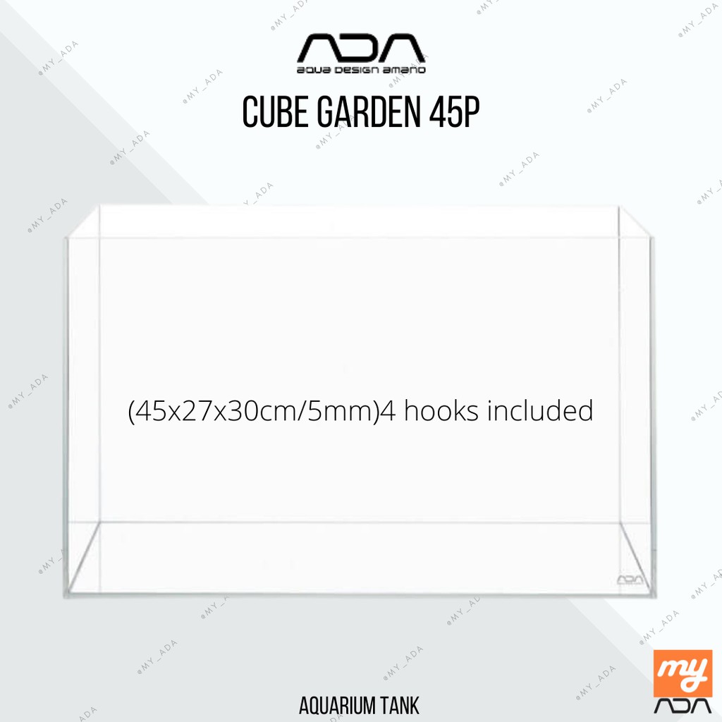 ADA Cube Garden 45P (45x27x30cm/5mm) (W45xD27xH20cm / 5mm) (4 hooks incl) Aquarium Tank Aqua ...