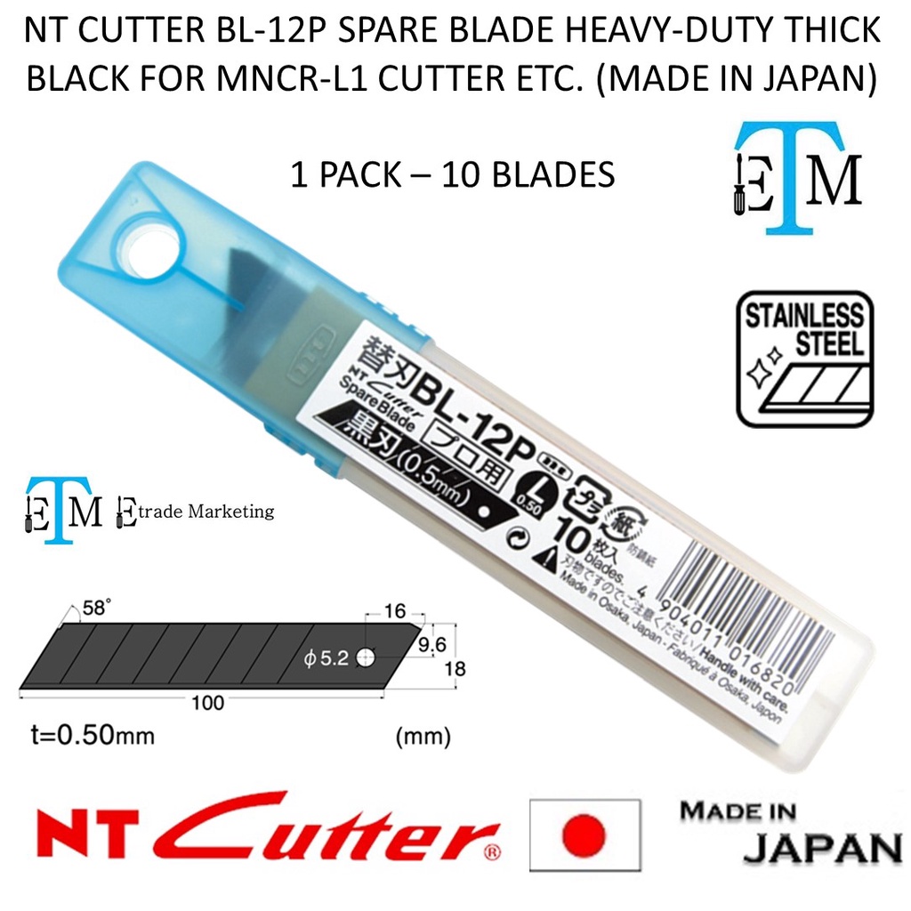 NT CUTTER BL-12P SPARE BLADE HEAVY DUTY THICK BLACK FOR MNCR-L1 ETC. (1 ...