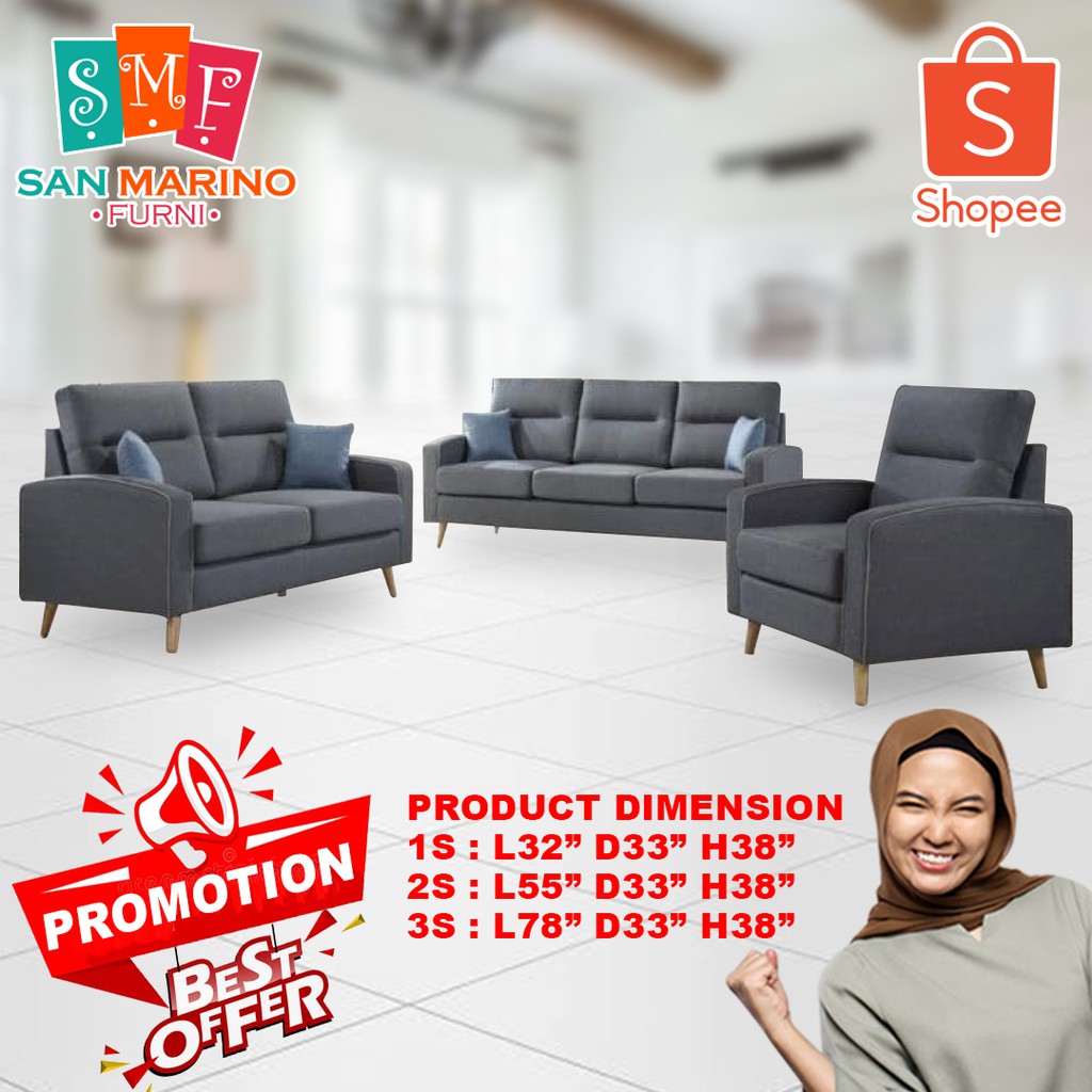 W3828 Grey 1 / 2 / 3 / SET Seater Sofa Fully Waterproof Fabric Sofa ...