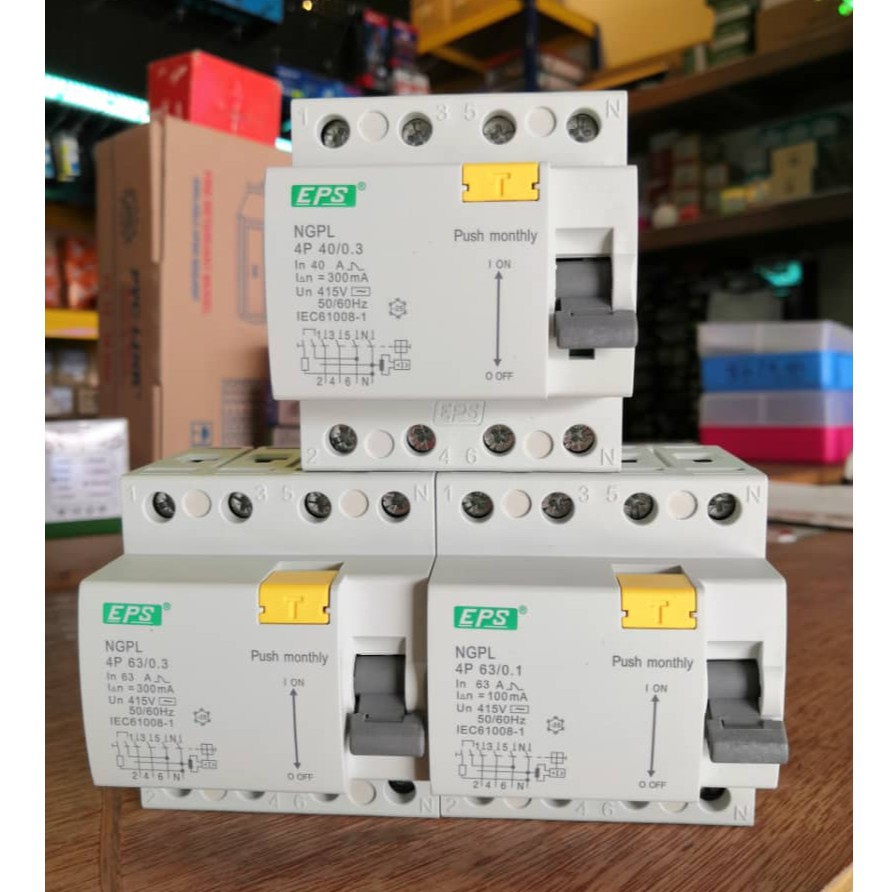 EPS 4 POLE ELCB/RCCB 40A / 63A 100mA/300mA 【SIRIM APPROVED】【100% ORIGINAL PRODUCT】【40a4p 63a4p ...