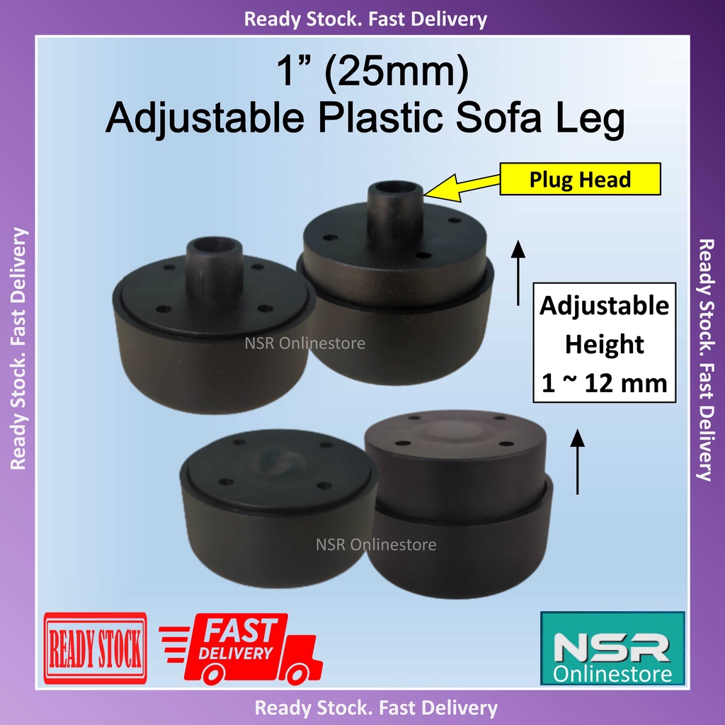 (4 pcs) 1" Adjustable Sofa Plastic Leg Furniture Leg Sofa Base Tapak ...