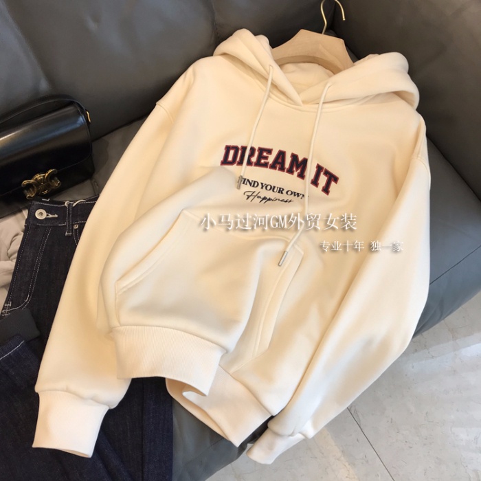 Autumn Winter American College Style Plus Velvet Retro Alphabet Print ...