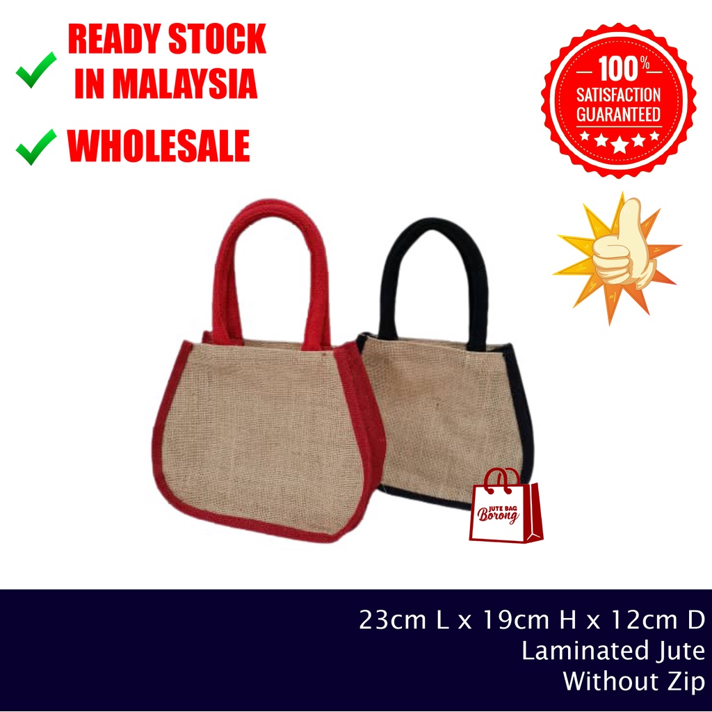 Beg Mini Fashion Curve / Beg Tote / Beg Jute 23cm W x 19cm H x 12cm D ...