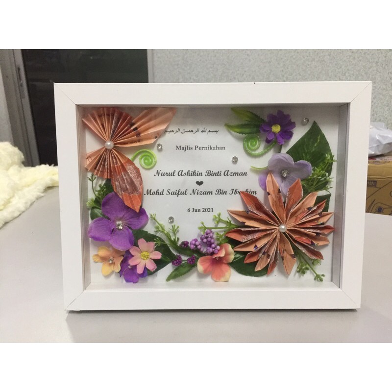 FRAME WEDDING GUBAHAN BUNGA DUIT MAS KAHWIN ANNIVERSARY ACRYLIC AKRILIK ...