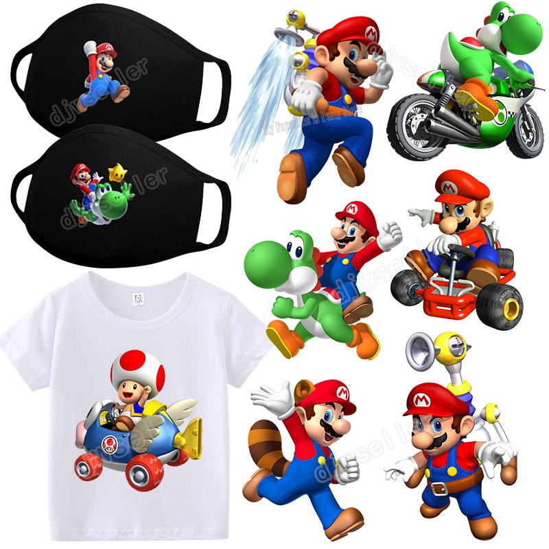 Super Mario Heat Transfer Stickers Washable Mario Bros Game Clothes ...