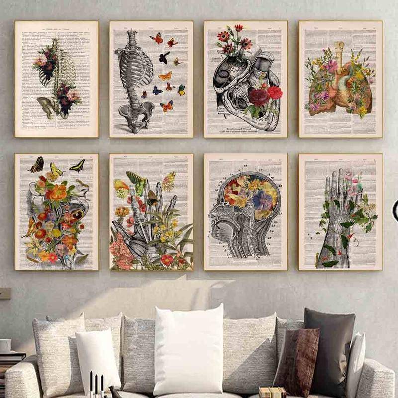 Vintage abstract canvas painting human organs poster science and ...