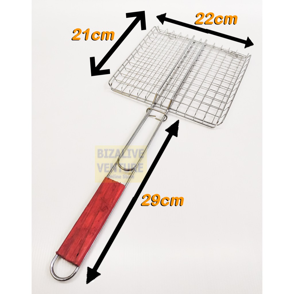 Wooden Handle Stainless Steel foldable BBQ Basket | BBQ Clipper | Bbq ...