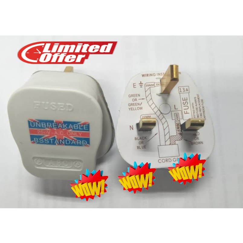 13A 250V AC Fused Resilient Plug Top (White) | Shopee Malaysia