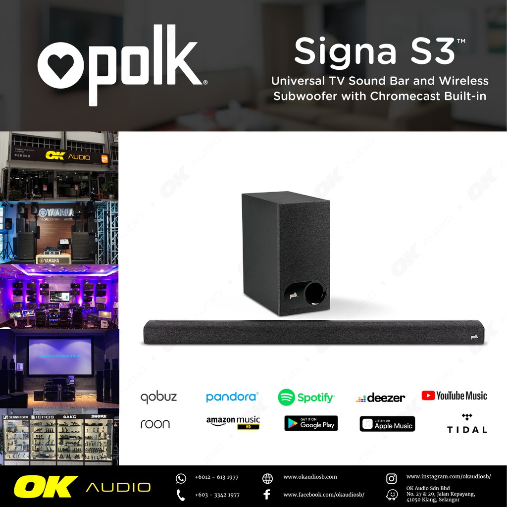 POLK Audio SIGNA S3 Universal TV Sound Bar and Wireless Subwoofer with ...
