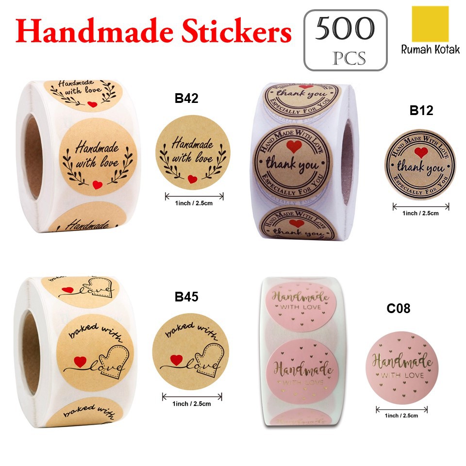 READY STOCK (500pcs/roll) HANDMADE with Love THANK YOU sticker / Terima ...