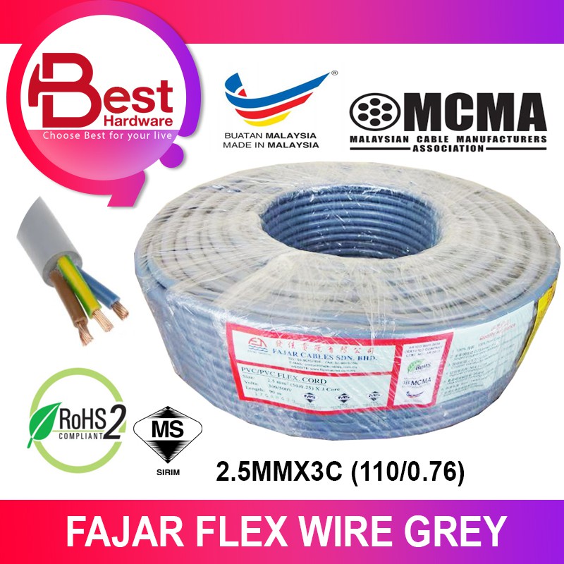 BEST HARDWARE - UMS 3 Core 2.5 mm PVC Flexible Cable PER METER 100% ...