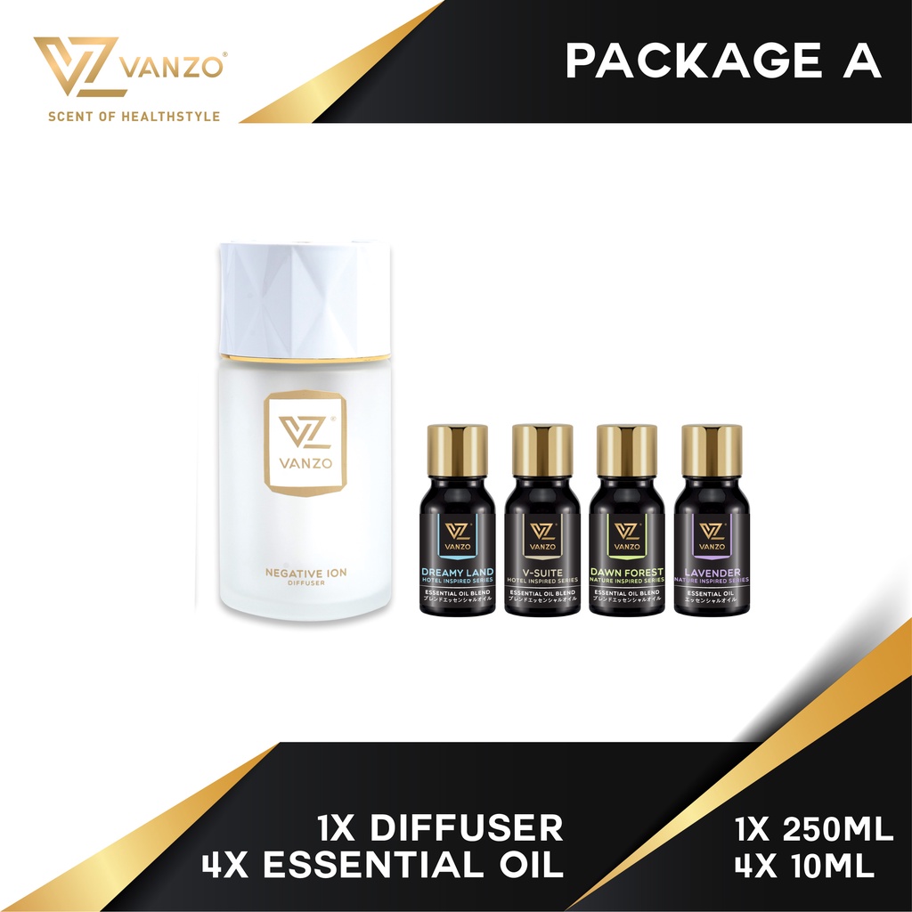 VANZO Package A2 - White Negative Ion Aroma Diffuser + Essential Oil ...