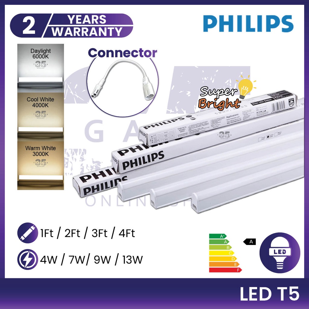 PHILIPS LED T5 Batten Lampu T5 1ft 4W / 2ft 7W / 3ft 9W / 4ft 13W Connector Cable Plaster ...