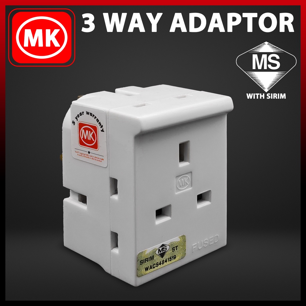 MK 3 Way Multi-Adaptor 13A with SIRIM | Shopee Malaysia