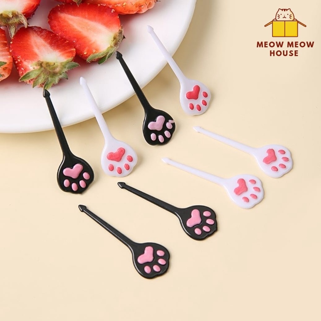 MEOW MEOW HOUSE 8PC Cute Cat Paw Fruit Pick Fork Toothpick Dessert ...