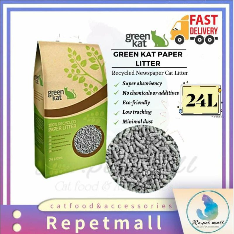 🔥Green Kat🔥 100% Recycled Paper Cat Litter-24L/ 6L (Pasir Kucing Kertas ...