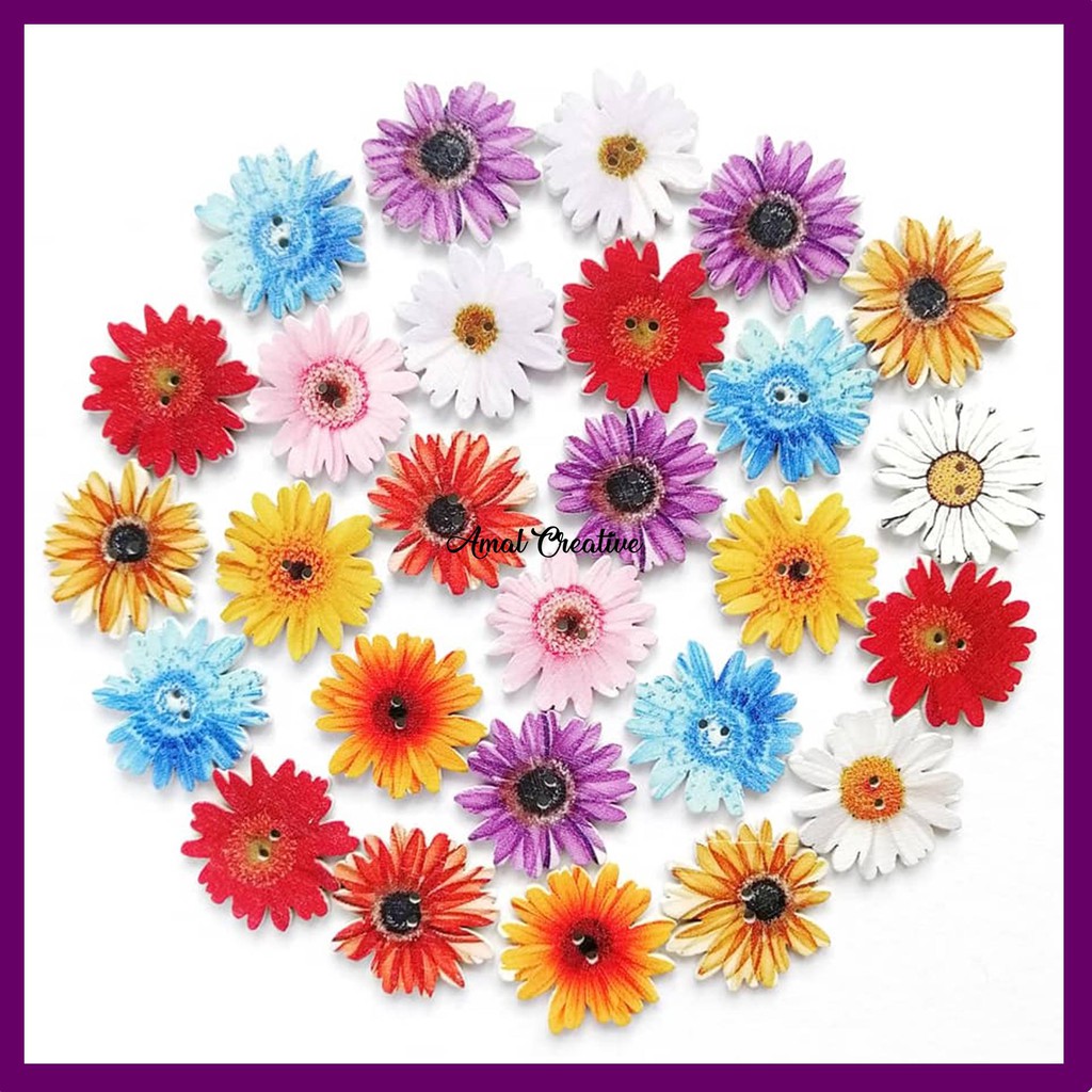 Chrysanthemum Flower Wooden Buttons | Butang Kraf Kayu Bunga | Craft ...