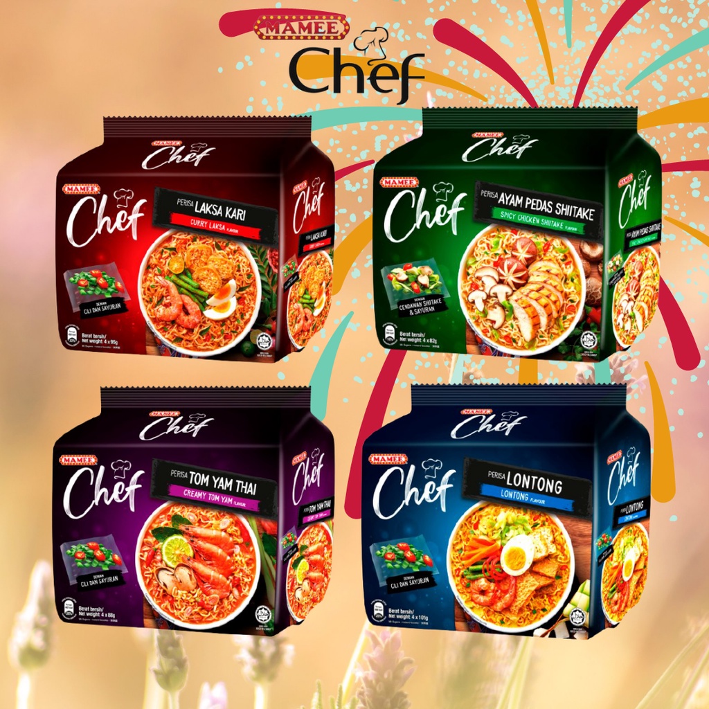 Mamee Chef Laksa Kari / Lontong / Tom Yam Thai Instant Noodle (4's x ...