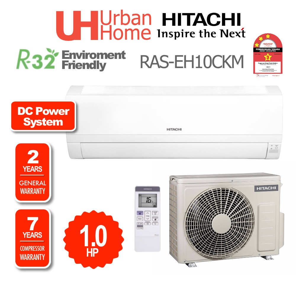 Hitachi AirCond R32 Standard Non Inverter Air Conditioner (1.0HP/1.5HP ...