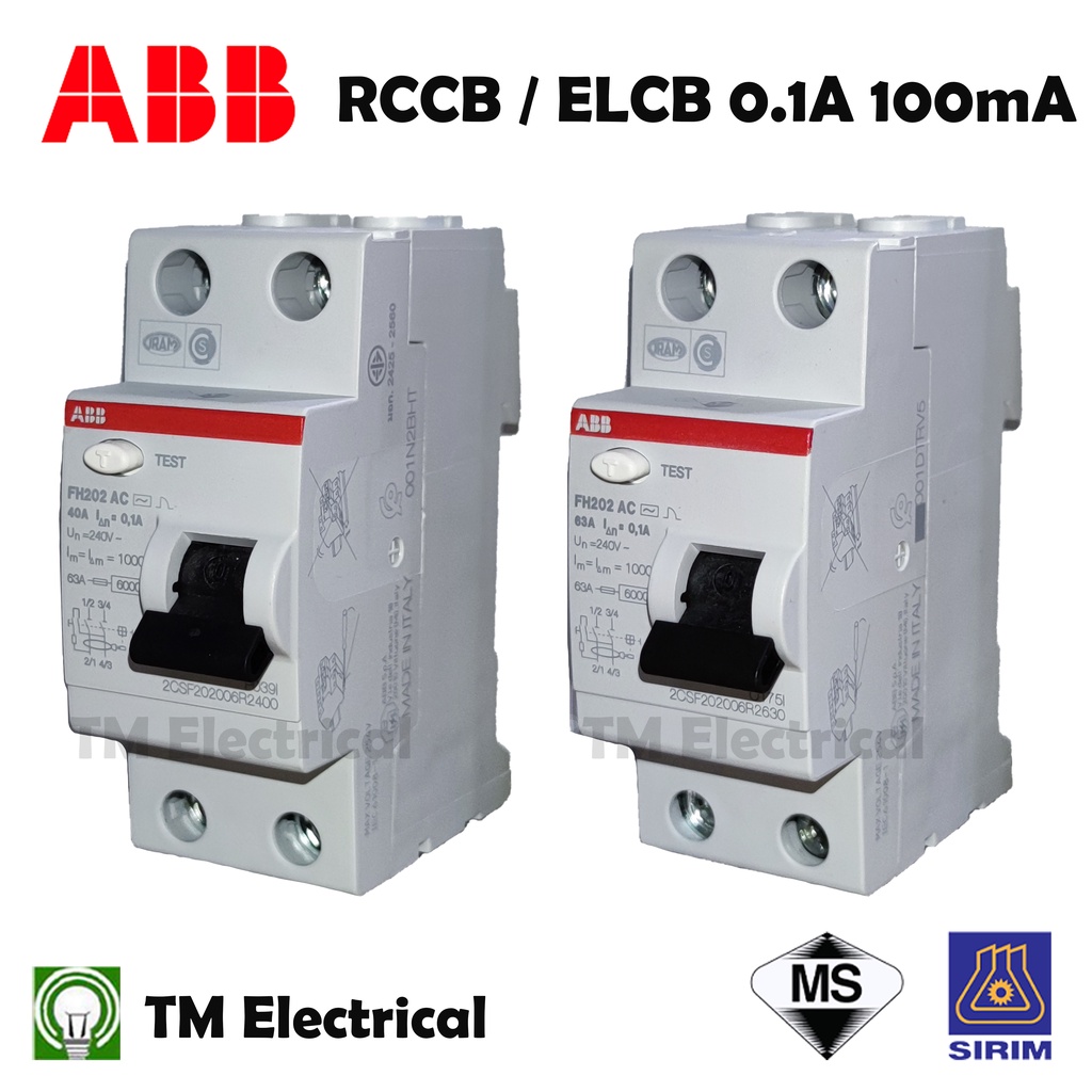 ABB ( ELCB / RCCB ) FH202 2 POLE { AC-40A/0.1 } / { AC-63A/0.1 } [ 100mA ] [ READY STOCK ...