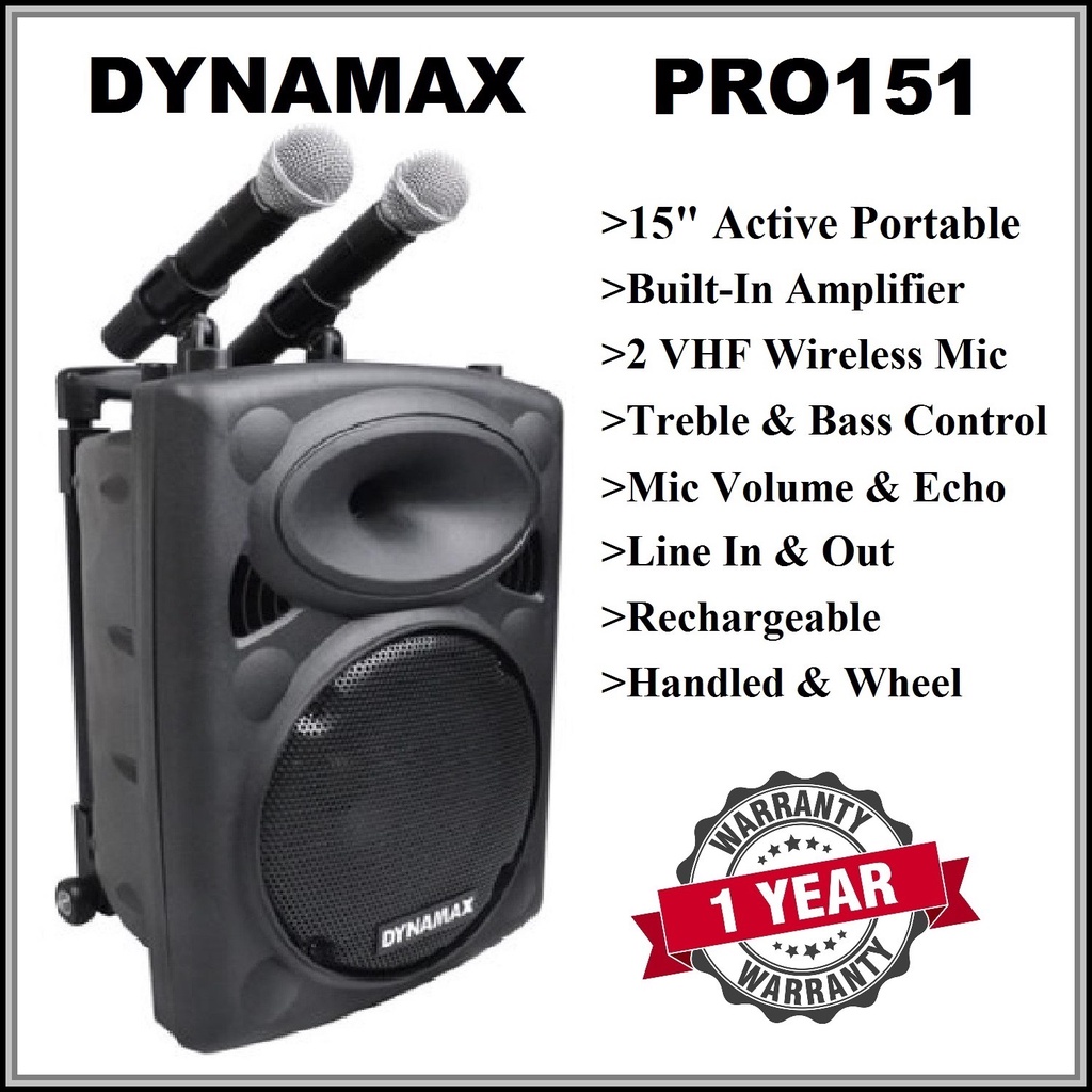 DYNAMAX PRO151 /PRO151A 15 INCH PORTABLE SPEAKER WITH DUAL HANDHELD ...