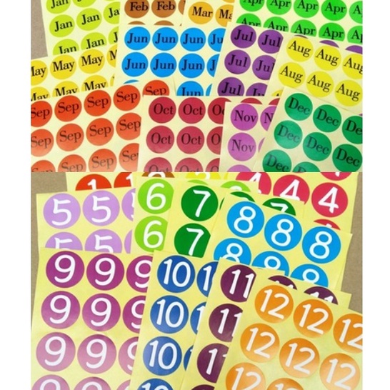 Various Color Month Sticker Date Code Plan 1 to 12 Months Labels ...