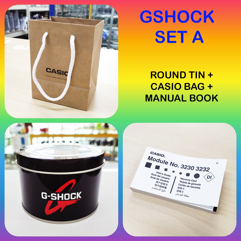 Round / Hexagon Tin Box G shock , Casio Paper Bag & Manual Book untuk ...
