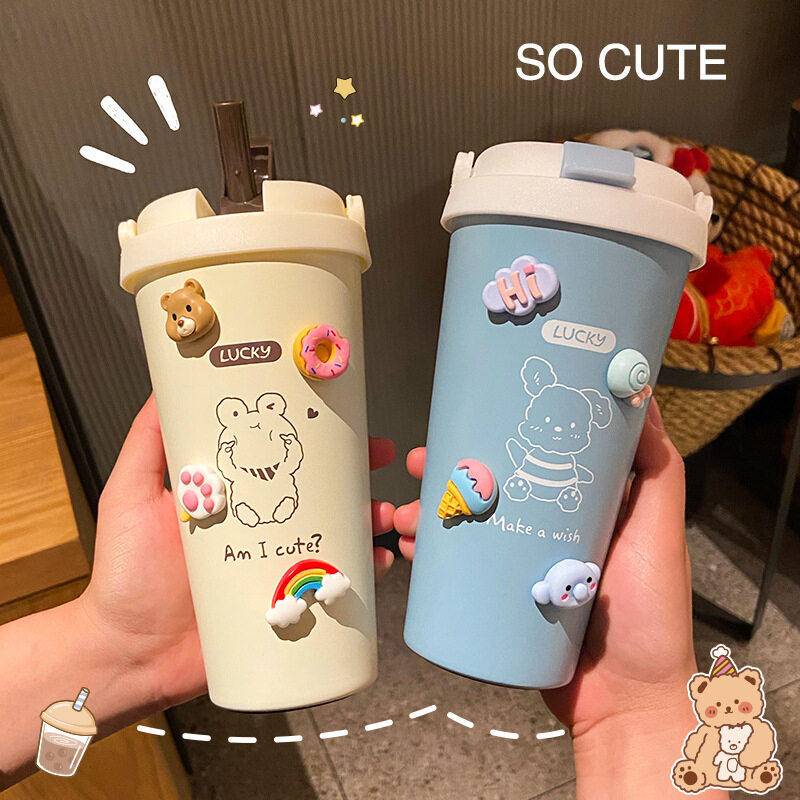 Ready stock 500ml stainless steel water bottle traw cup stickers water ...