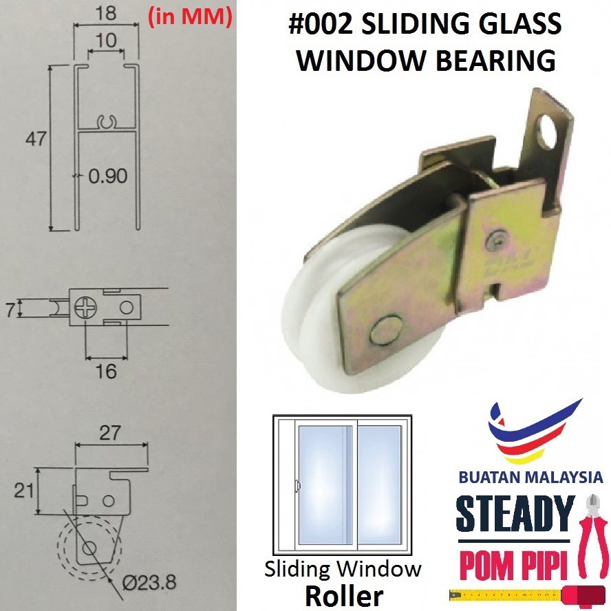002 SLIDING GLASS WINDOW ROLLER PATIO SLIDE WINDOW RODA / TINGKAP KACA ...