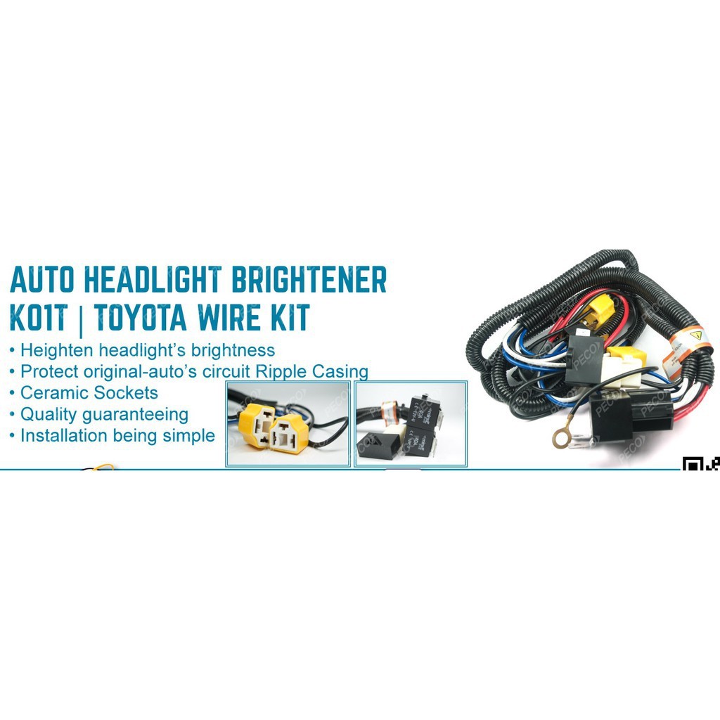 KAIER K01T TOYOTA WIRE KIT CAR H4 HALOGEN HEAD LAMP CABLE WITH RELAY (2 ...