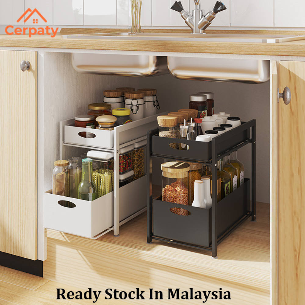 Tier Rack 2 Kitchen Cabinet Storage Basket Moveable Organizer Drawer ...