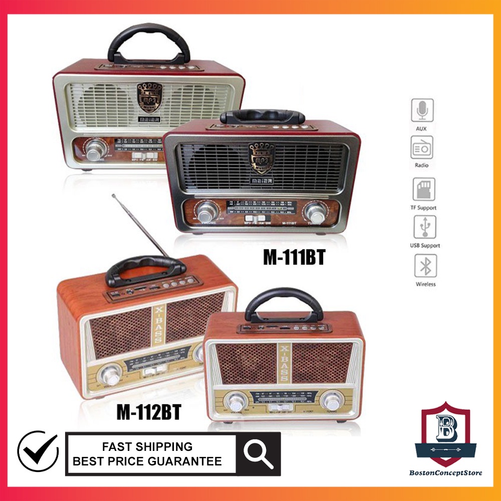 Meier M-115BT / M-111BT /M-112BT Retro Bluetooth Radio FM AM SW 3 Band Phone Speaker USB TF Card ...