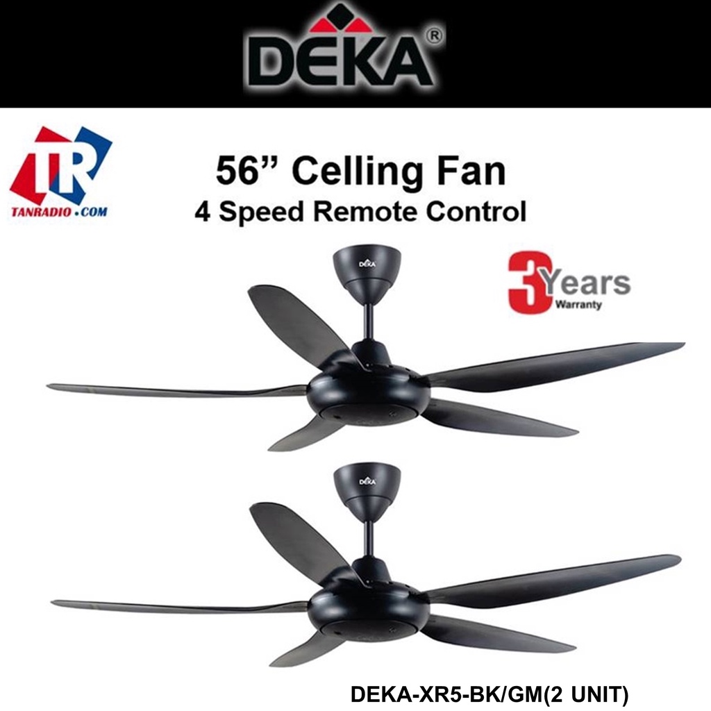 Deka XR5 2 UniT Remote Ceiling Fan 5 Speed - Matt Black (56") - KIPAS ...