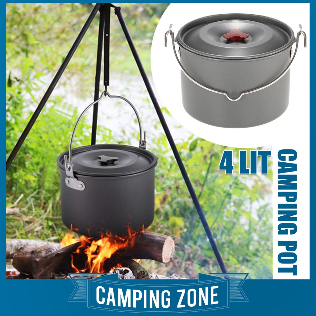 4 LITER CAMPING POT Hanging Pot Outdoor Picnic Campfire Pot Tripod ...
