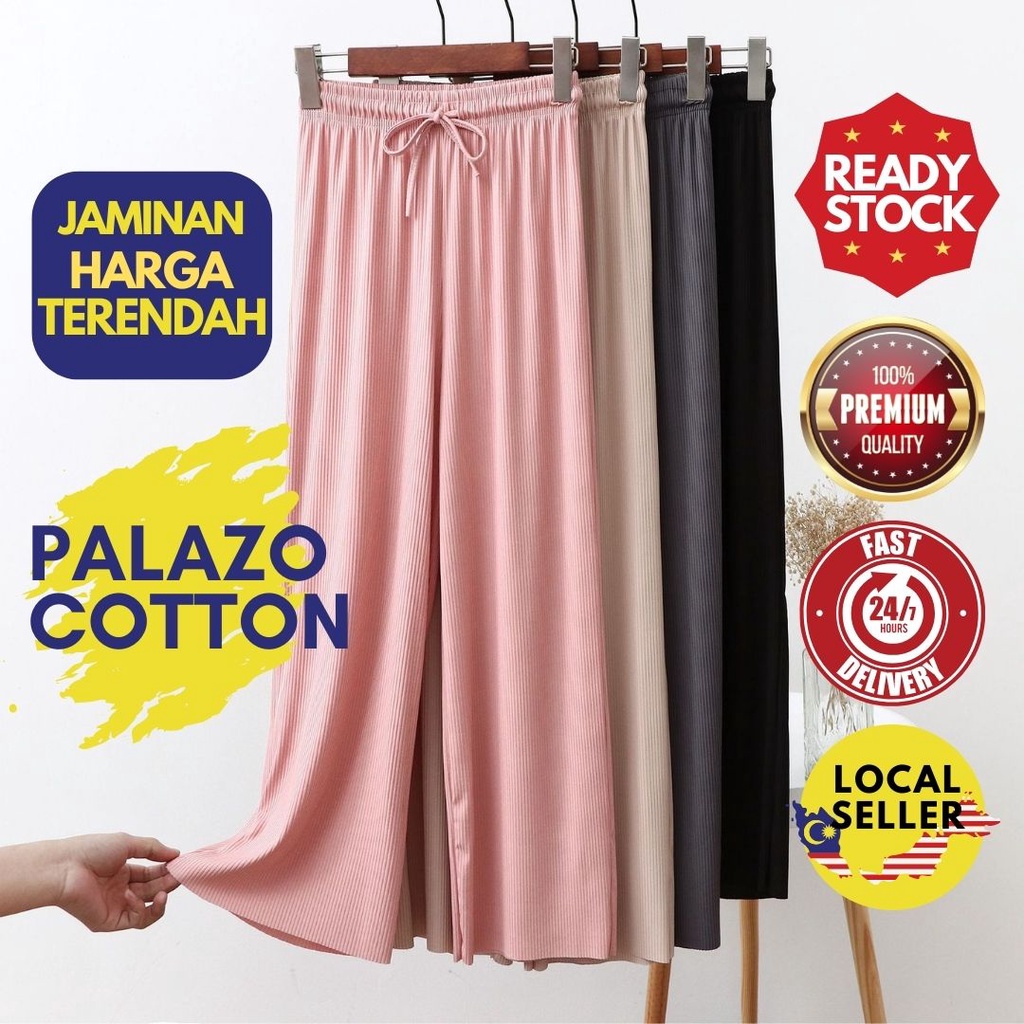 Seluar Palazo Cotton Lembut Plated Perempuan Seluar Loose Perempuan ...