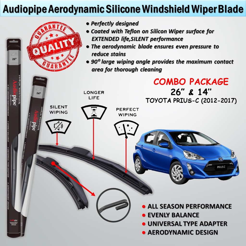 Audiopipe Aerodynamic Silicone Windshield Wiper Blade Combo 26"/14" For ...