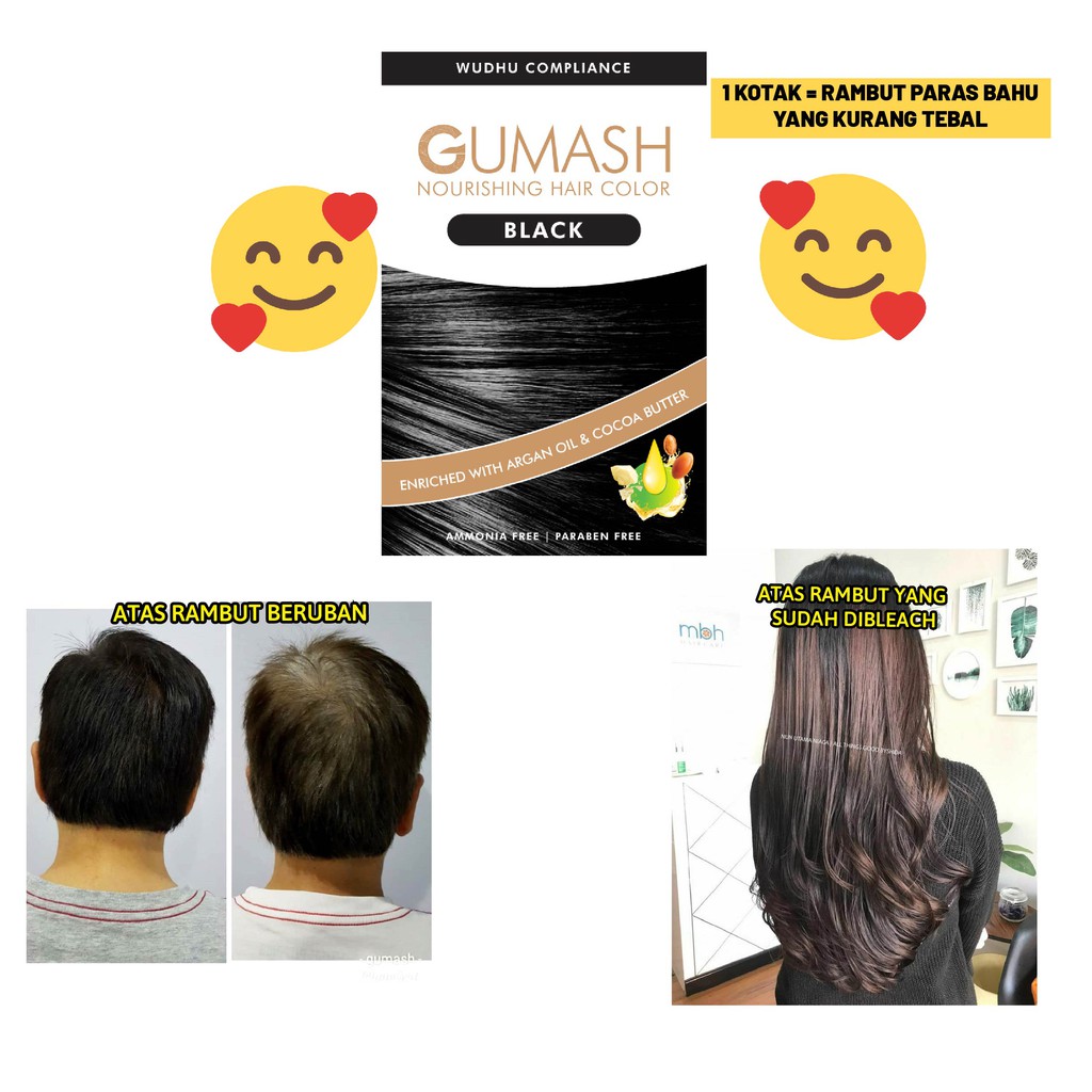 [WITH FREE GIFTS!] GUMASH HAIR COLOUR SAH SOLAT TELUS AIR SAH WUDUK SAH MANDI WAJIB INAI RAMBUT ...