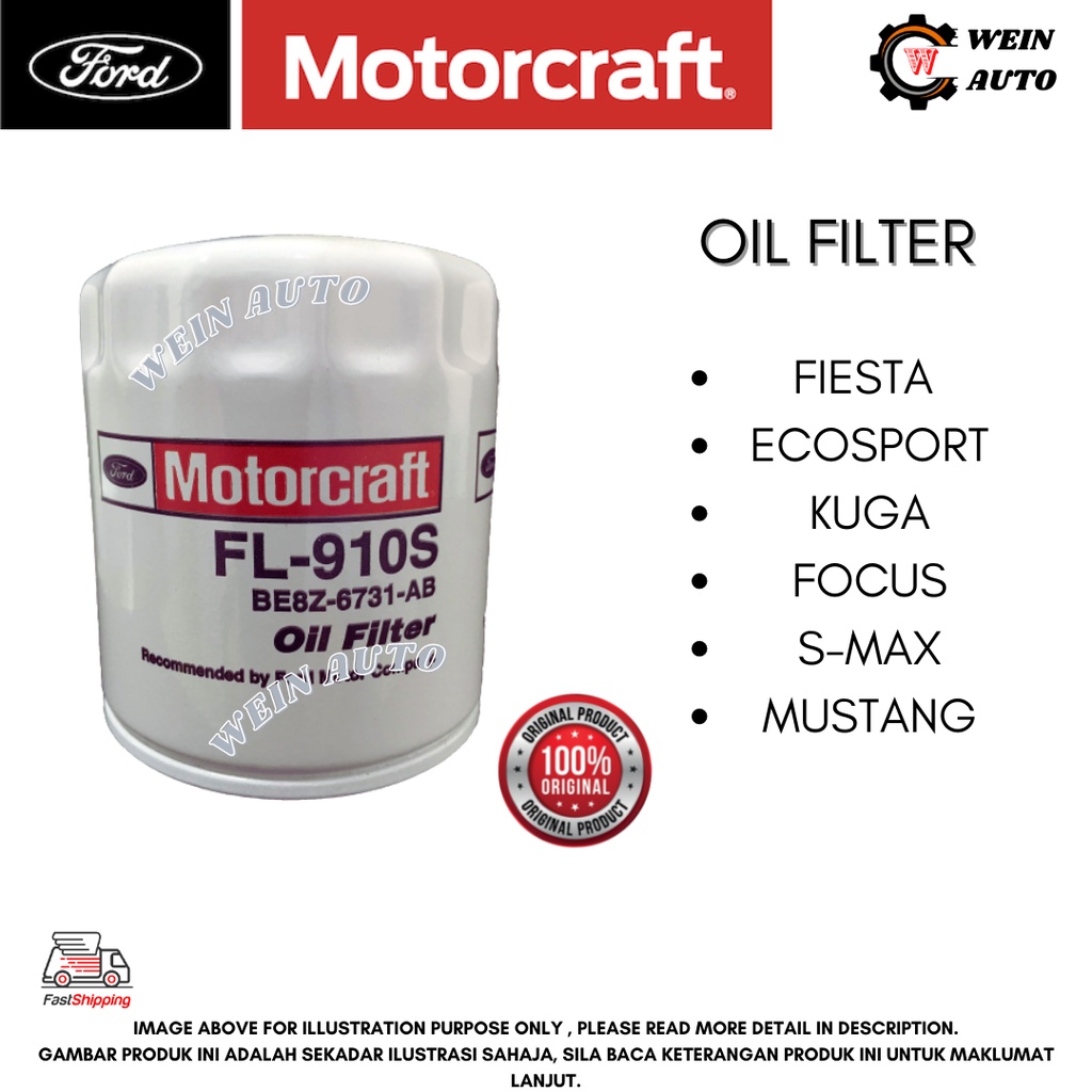 FORD MOTORCRAFT GENUINE OIL FILTER (FL910S) FOR FORD FIESTA , KUGA ...