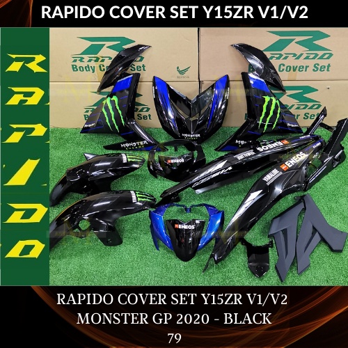 RAPIDO COVER SET Y15ZR V1/V2 MONSTER GP EDITION 2020 BLACK (STICKER TANAM/AIRBRUSH) COVERSET ...