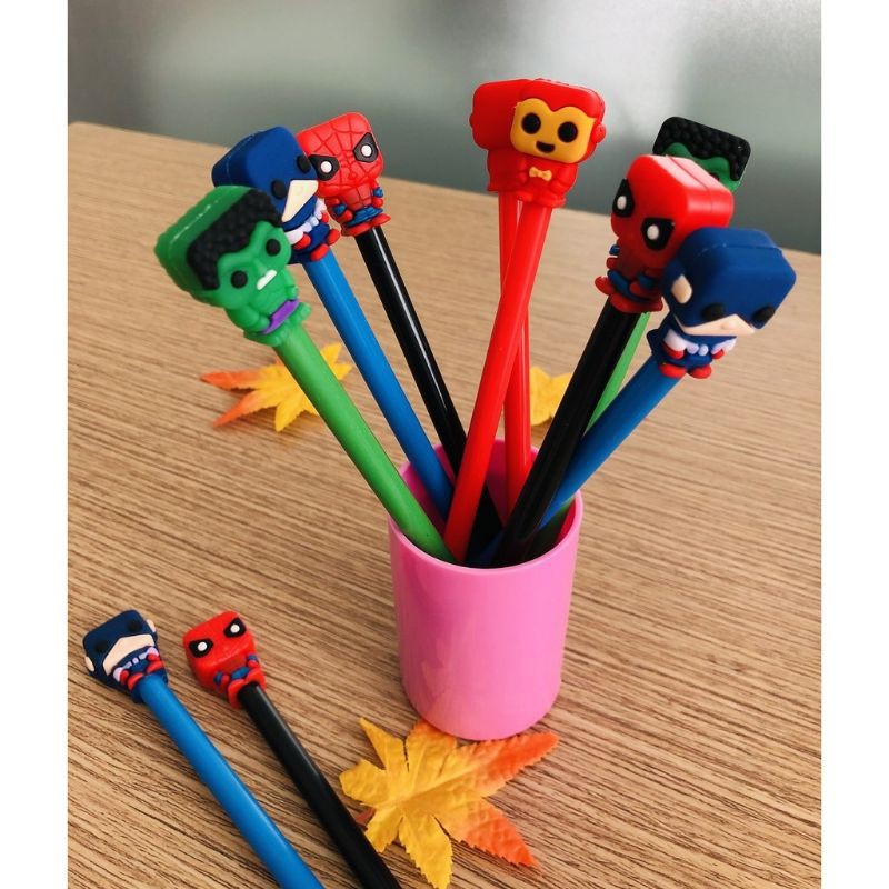 HITAM Spiderman Captain America Superhero Character Gel Pen Black Ink ...
