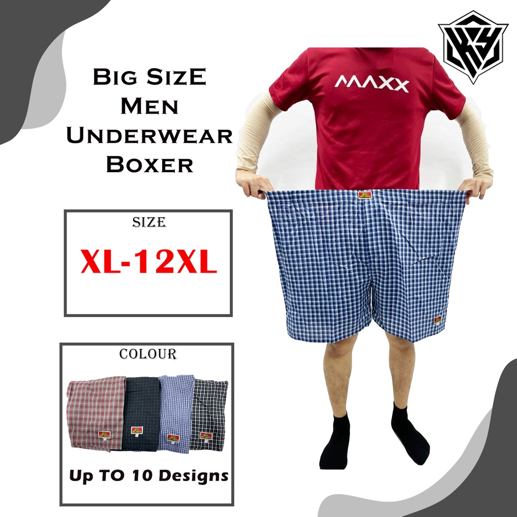 【KY】12B｜12XL Big Size Men Boxer 100%cotton ada lubang Seluar Dalam Lelaki Dewasa Plus Size ...