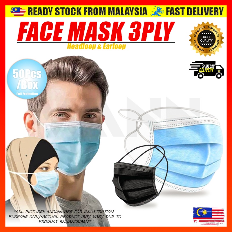 READY STOCK Mask Face Mask 3ply Face Mask Adult Face Mask Kids Hitam ...