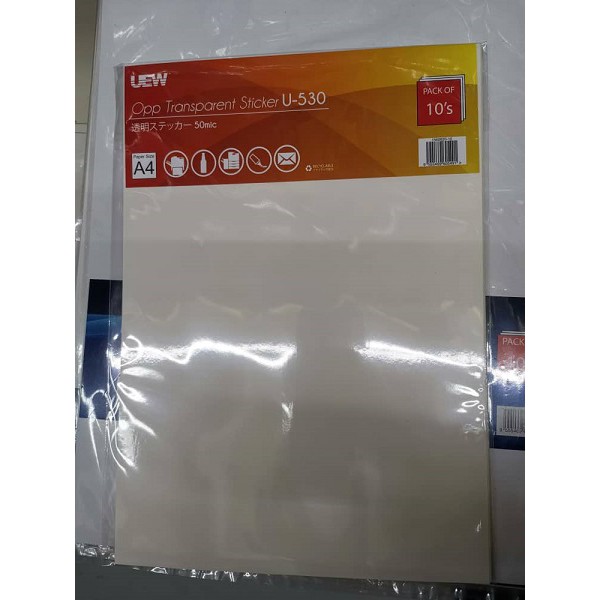 UEW Opp Transparent Sticker A4 50mic U-530 10pcs | Shopee Malaysia