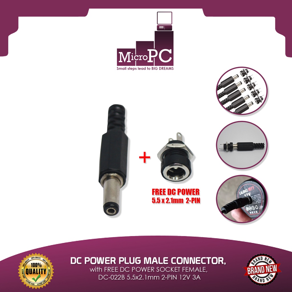 DC POWER PLUG MALE CONNECTOR, with FREE DC POWER SOCKET FEMALE, DC-022B ...