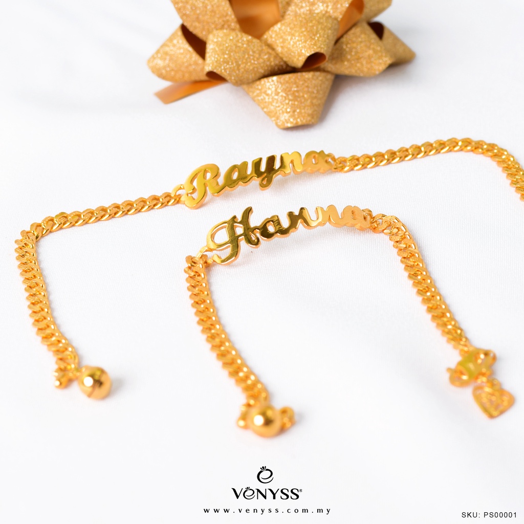 VENYSS Rantai Tangan Mesin Pahat Gelang 4mm Ukir Nama Rumi Perak Sadur ...